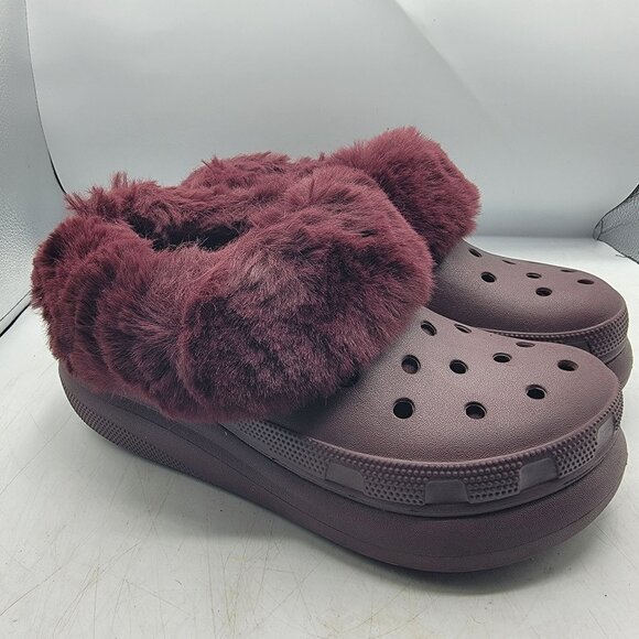 CROCS | Shoes | Classic Furever Crush Womens 8 Dark Cherry Faux Shearling Lined Clog Burgundy ...